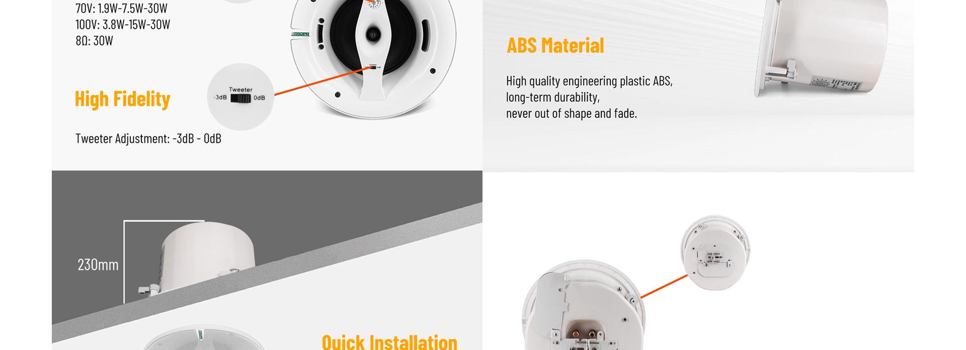 DSPPA 35W Square Motorized Ceiling Speaker DSP9140